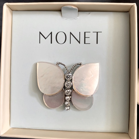 Monet | Jewelry | Monet White Butterfly Pin With Pearllike Effect New ...